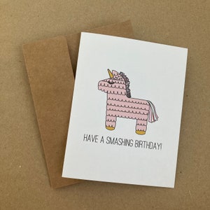 Have a Smashing Birthday - Birthday Card - Pink Unicorn Piñata - Etsy