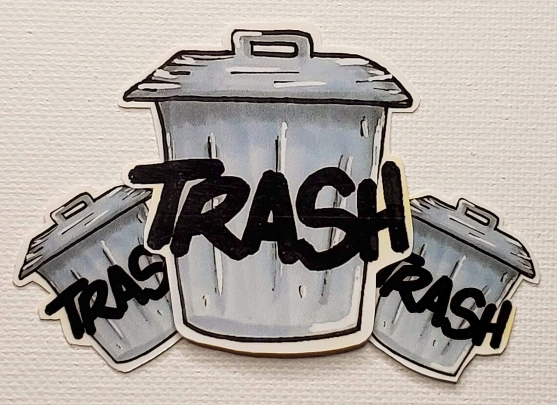 Trash Garbage Can Sticker, Waterproof Gloss Finish Vinyl Sticker ...