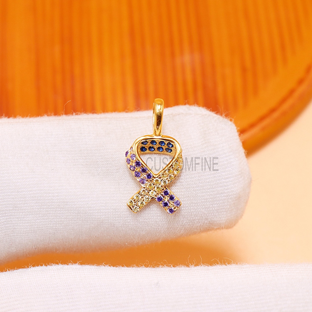 Bladder Cancer Small Awareness Ribbon Silver Diamond Pendant - Etsy