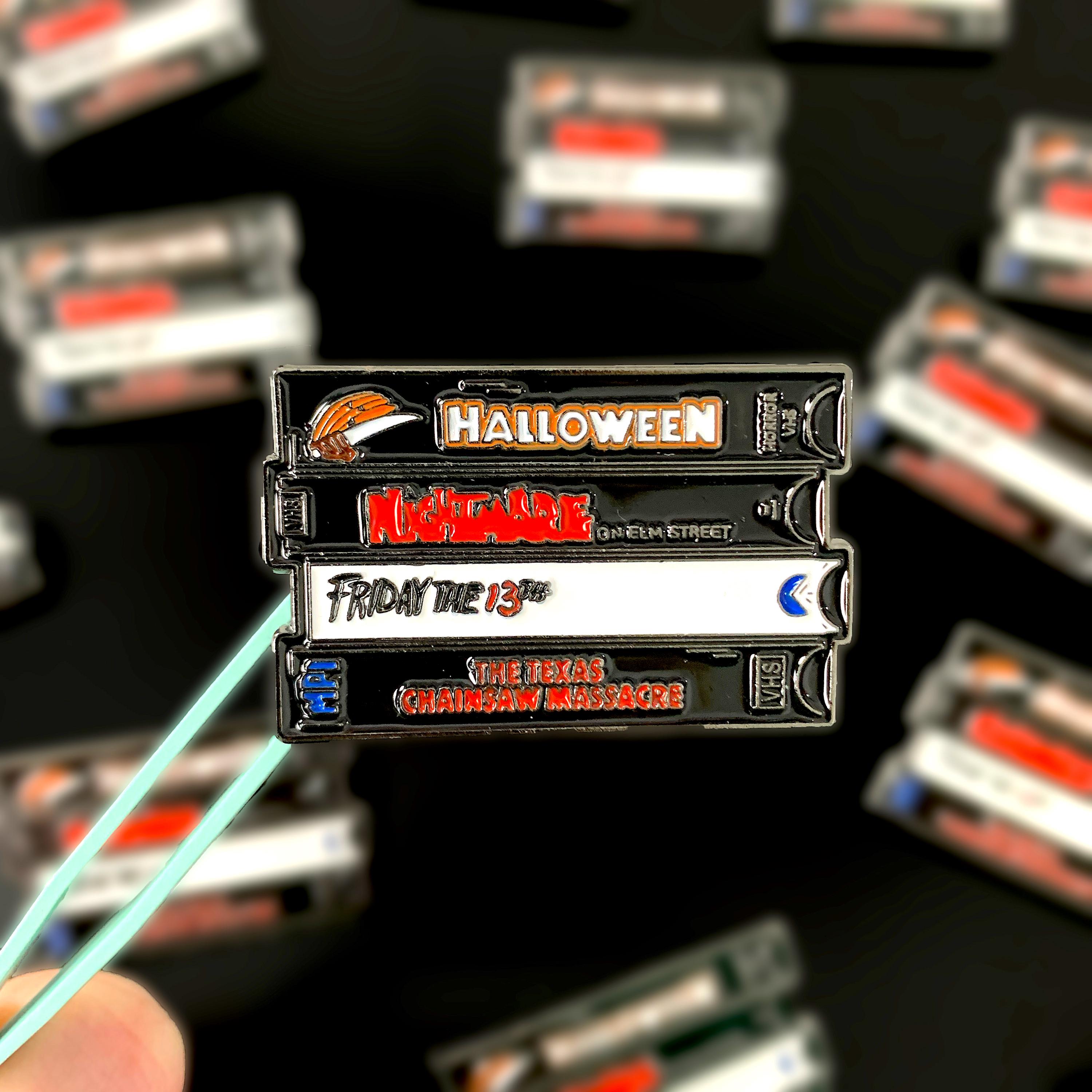 80's Horror VHS Stack Enamel Pin - Halloween Spooky Classic Horror ...
