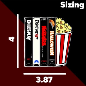 80s Classic Horror Movie VHS Stack Sticker Popcorn - Retro Scary ...