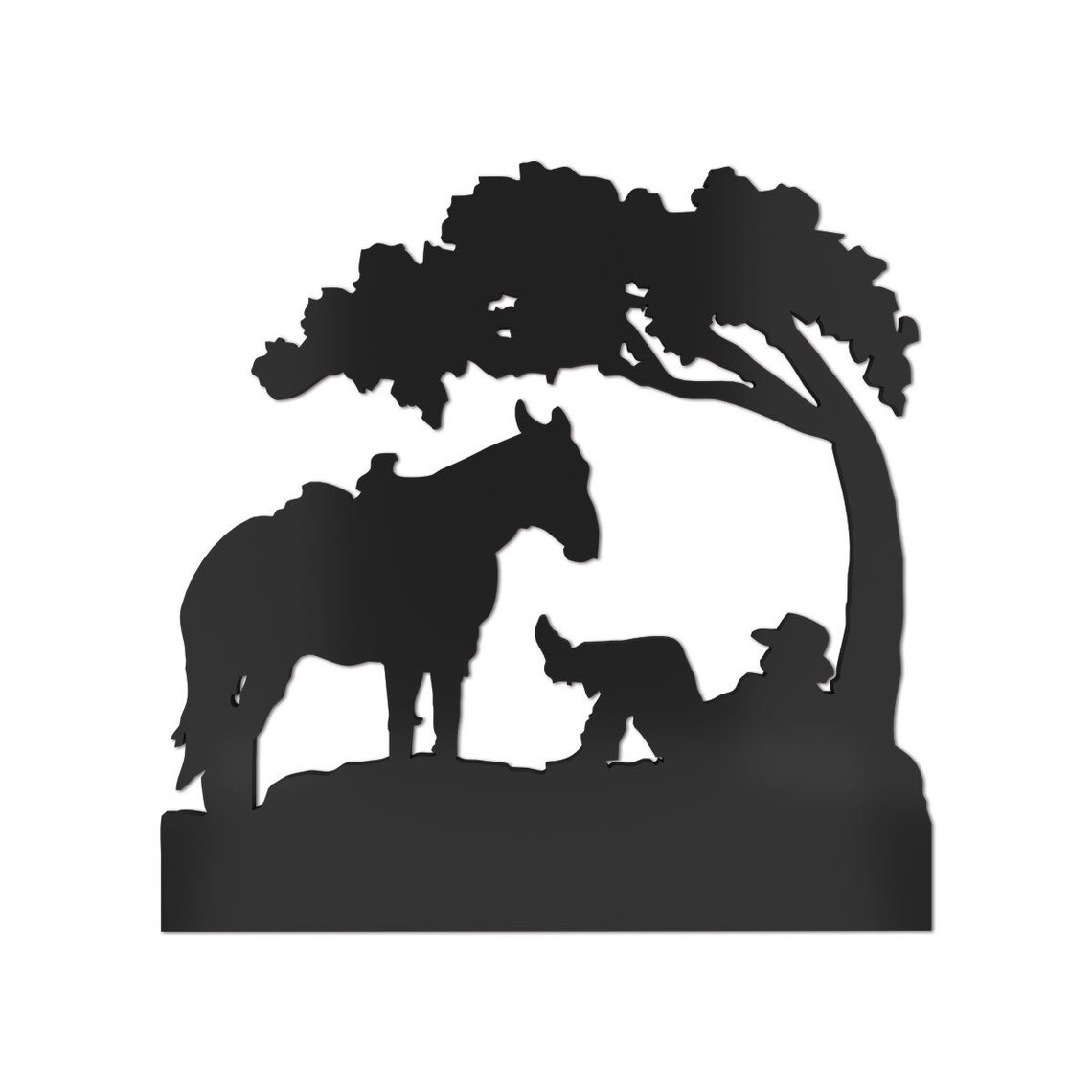 Resting Cowboy and Horse under Tree Wooden Painting Wall | Etsy