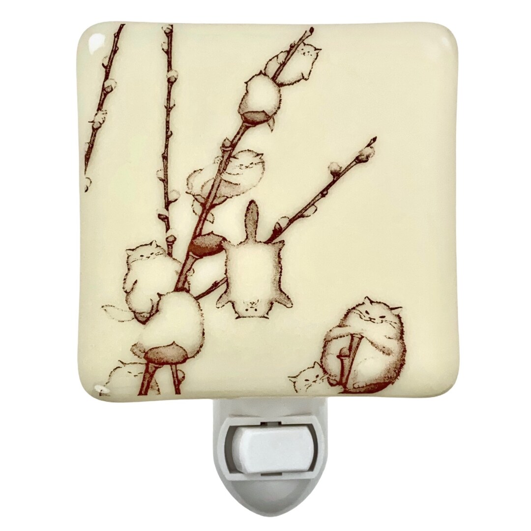 Cat and Pussy Willow Fused Glass Night Light by Rose Slader - Etsy