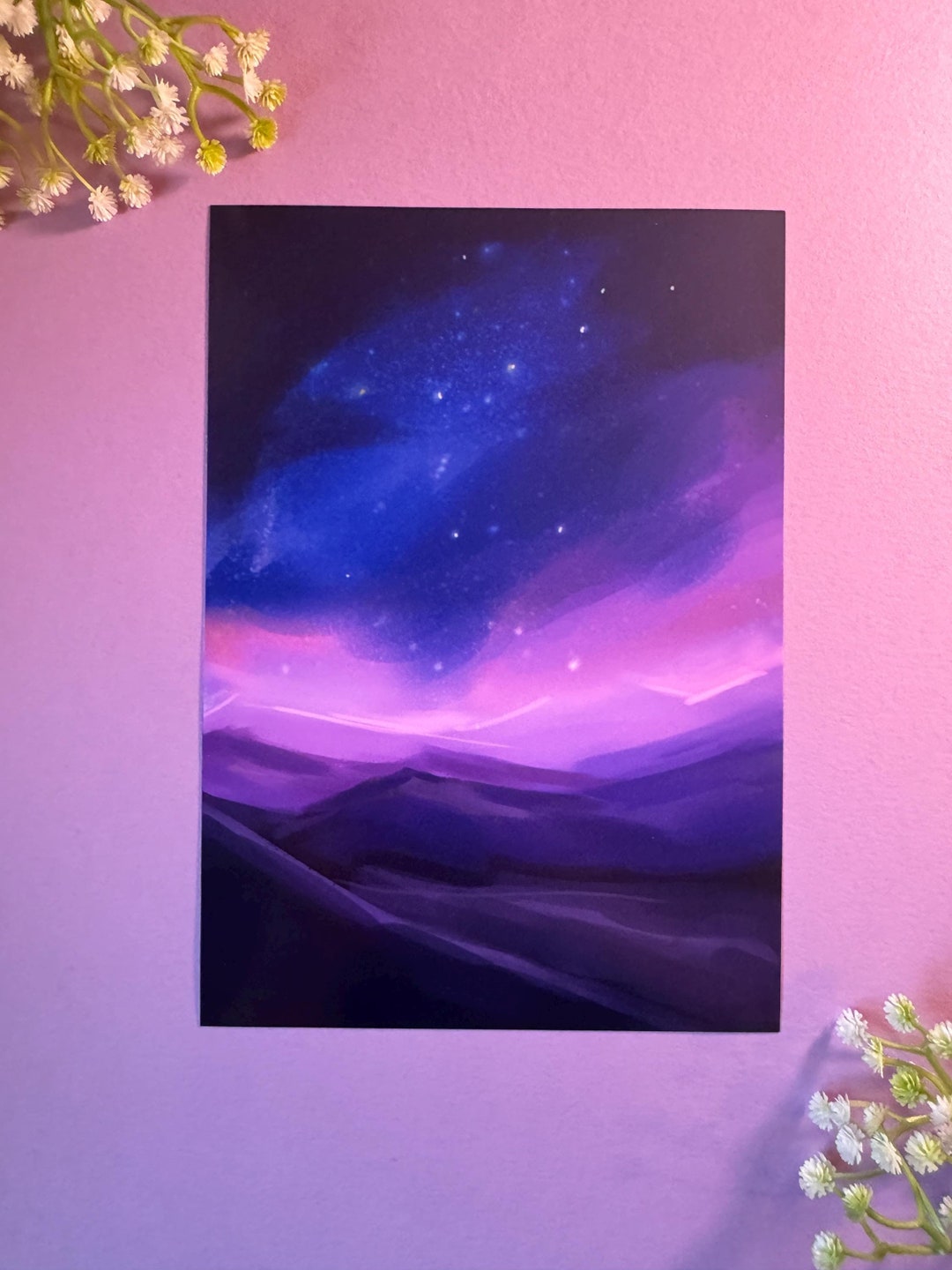 Celestial Mountainscape Art Print: Cosmic A5 Wall Decor - Etsy