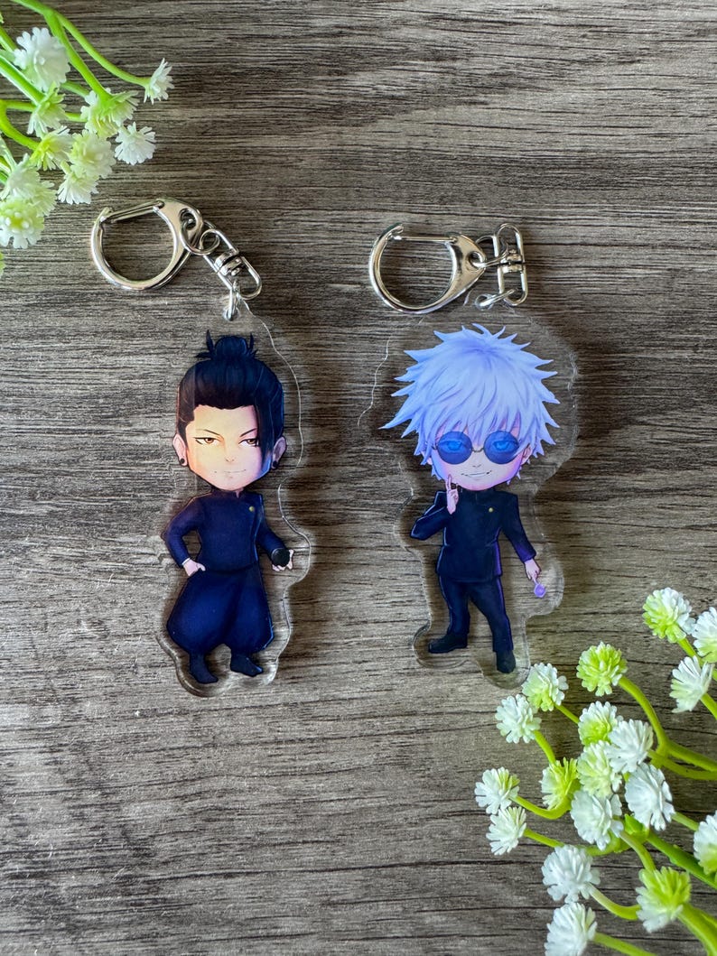 High School Chibi Gojo and Geto Keychain, Purple Holow, Anime Merch 3in ...