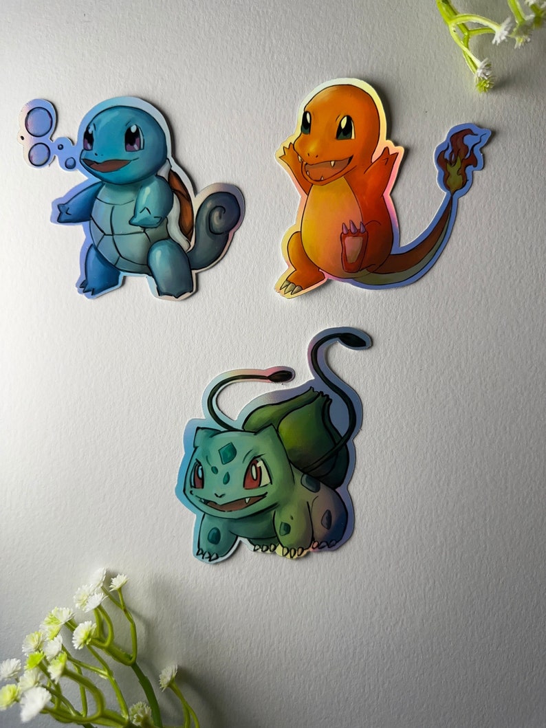Bulbasaur, Squirtle, Charmander Three Stickers Bundle, Holographic ...