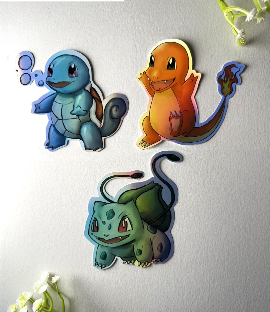Bulbasaur, Squirtle, Charmander Three Stickers Bundle, Holographic ...
