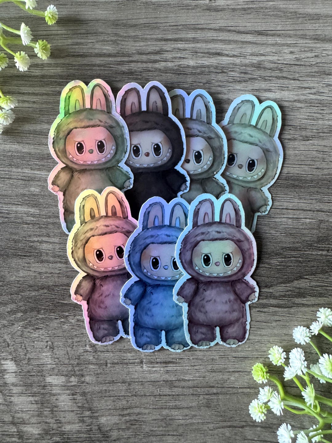 Holographic Labubu Macaron Sticker, Cute Pastel Sticker, Chibi ...