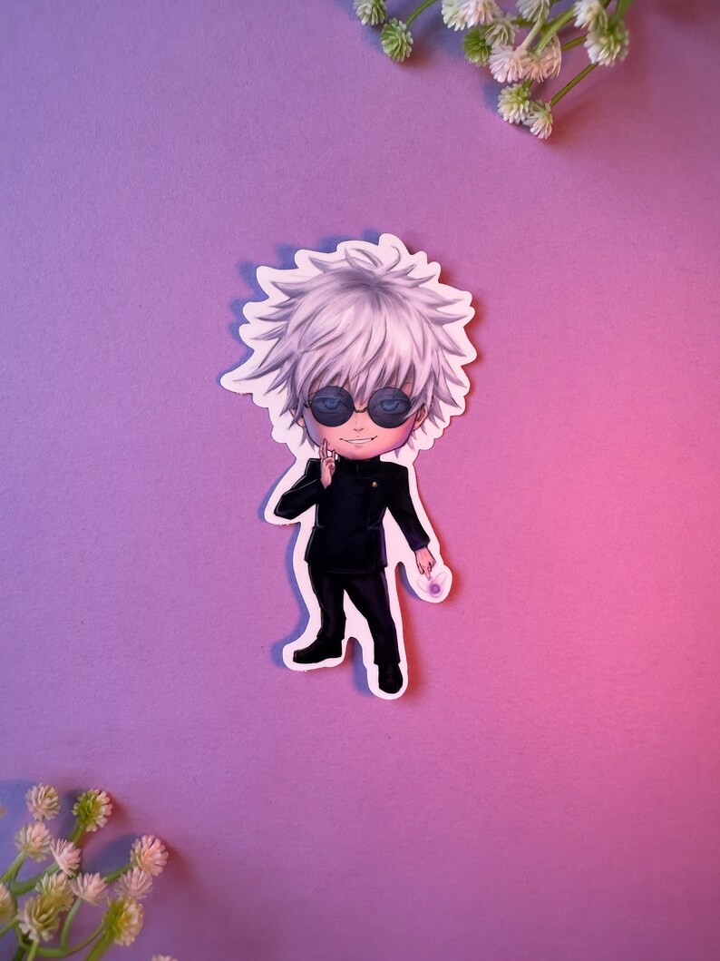 Jujutsu Kaisen Chibi Satoru Gojo con gafas, Holo morado Pegatina ...