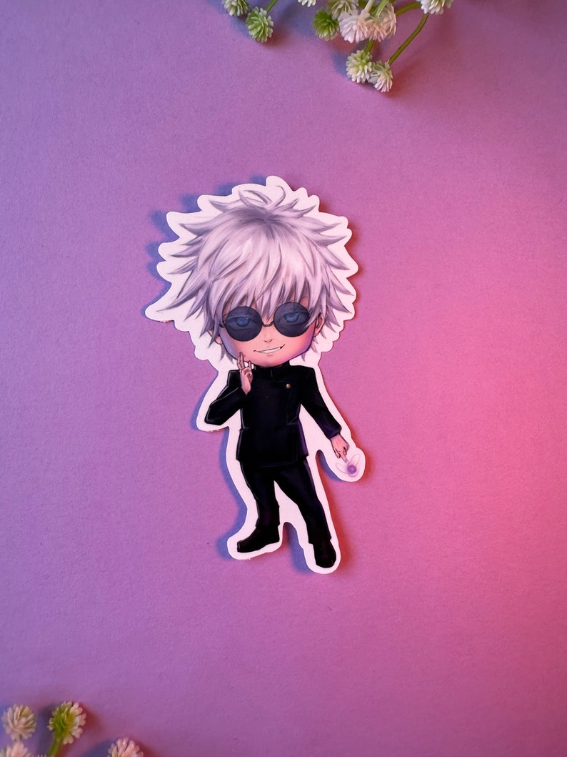 Jujutsu Kaisen Chibi Satoru Gojo con gafas, Holo morado Pegatina ...