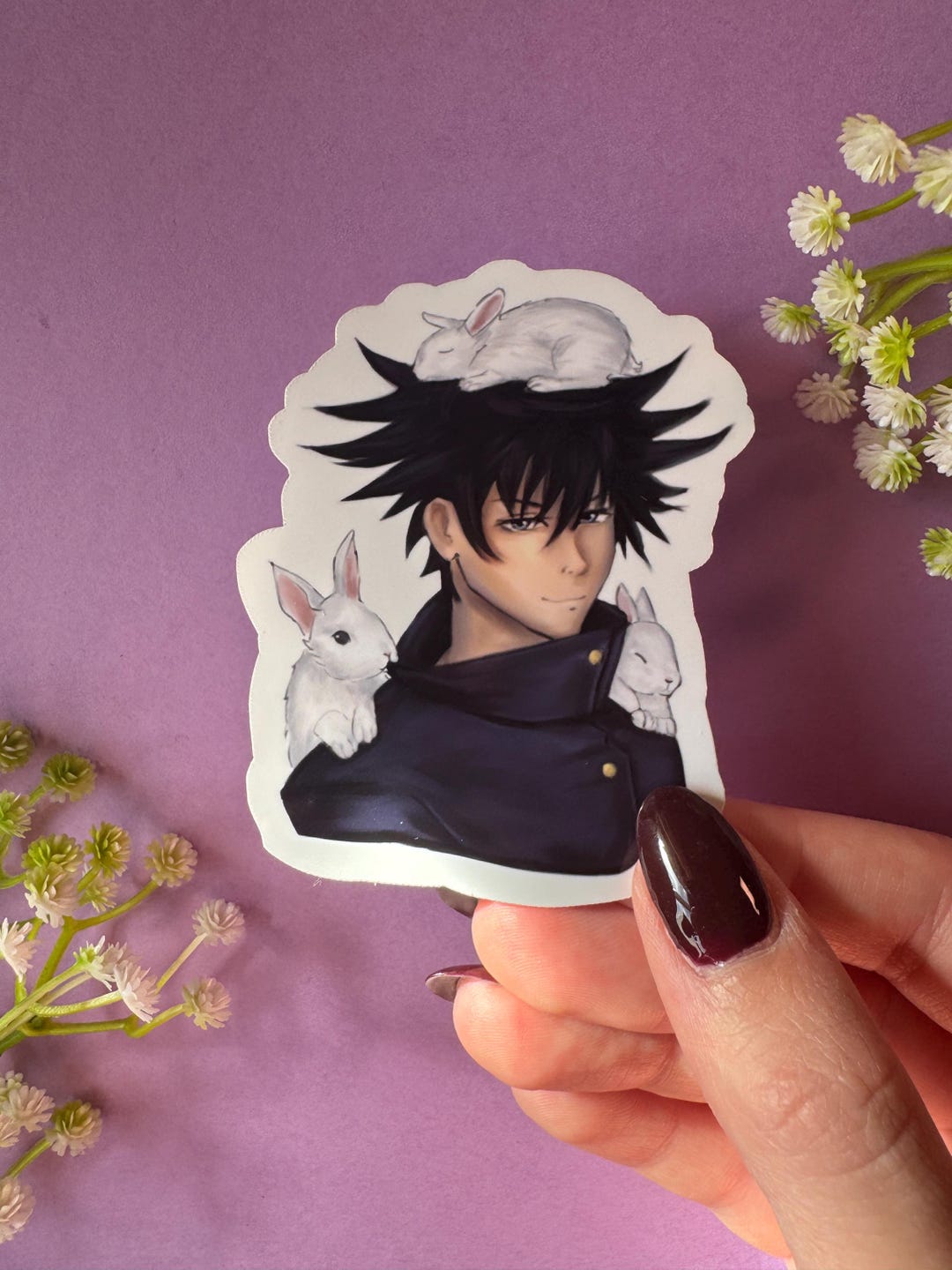 Jujutsu Kaisen - Cute Megumi Sticker With Bunnies 3.2in, Anime Fan Gift ...