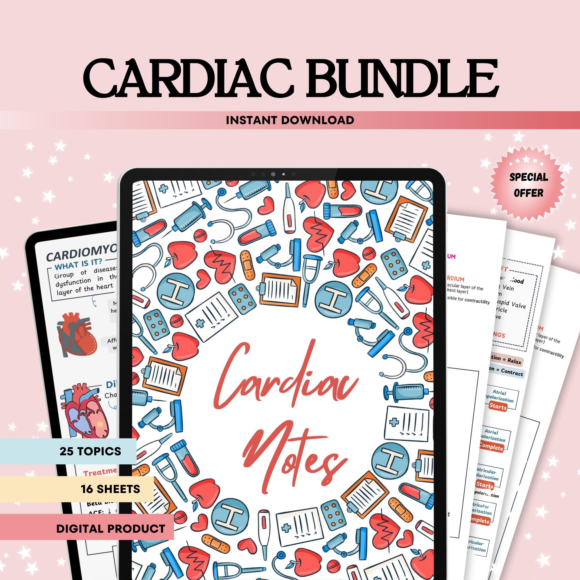 Cardiac Nursing Notes Study Bundle 25 Topics 16 Sheets, Cardiac ...