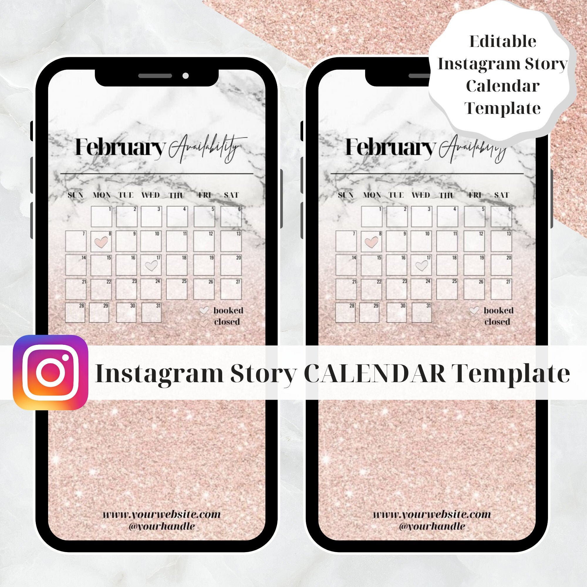 Design & Templates Stationery Instagram Story CALENDAR Template Marble ...