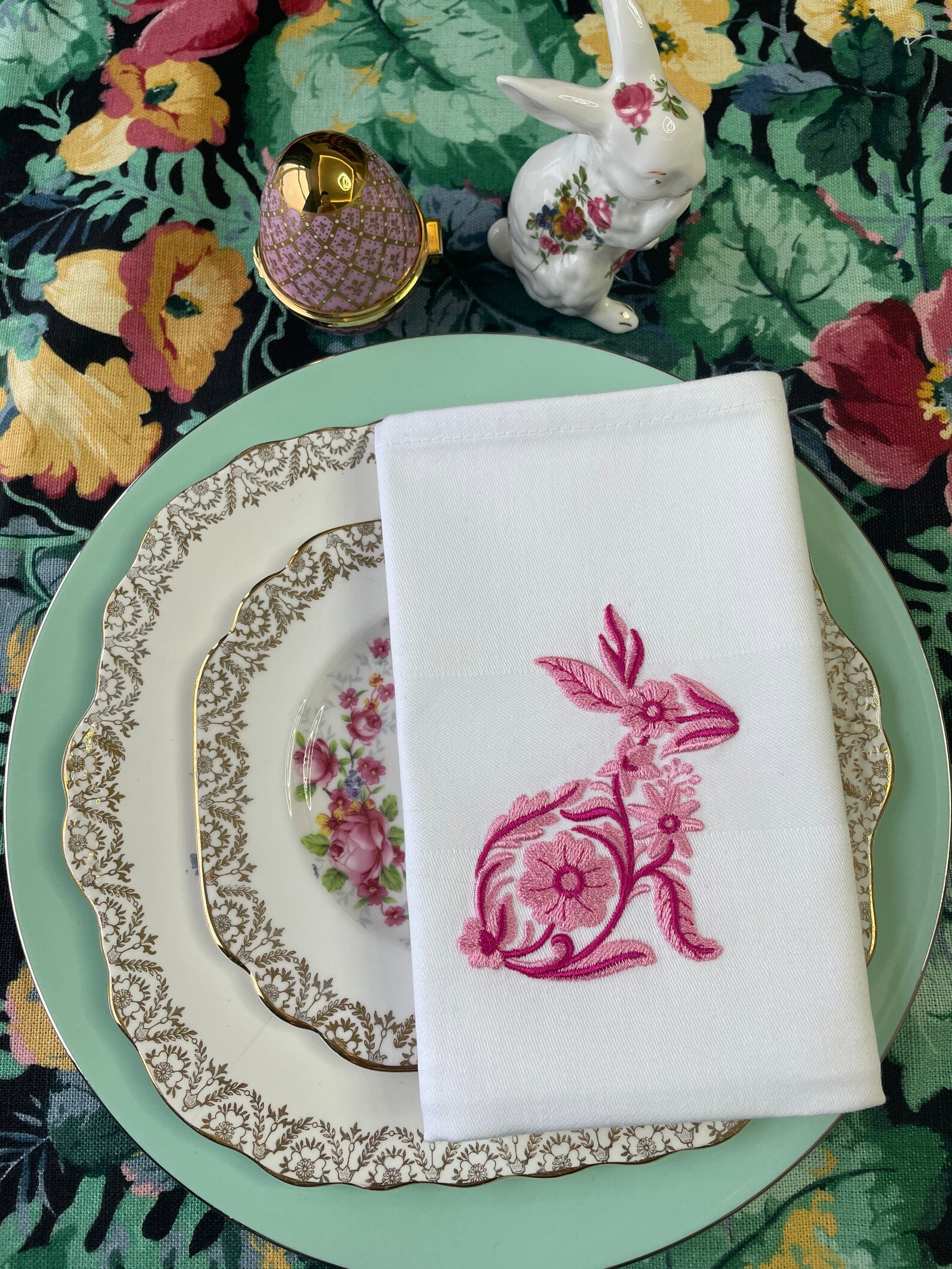 Pink Easter Bunny Rabbit Napkin Embroidered Personalised - Etsy