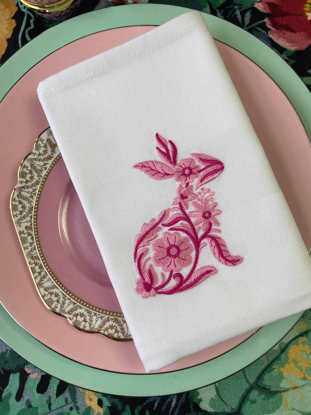 Pink Easter Bunny Rabbit Napkin Embroidered Personalised - Etsy
