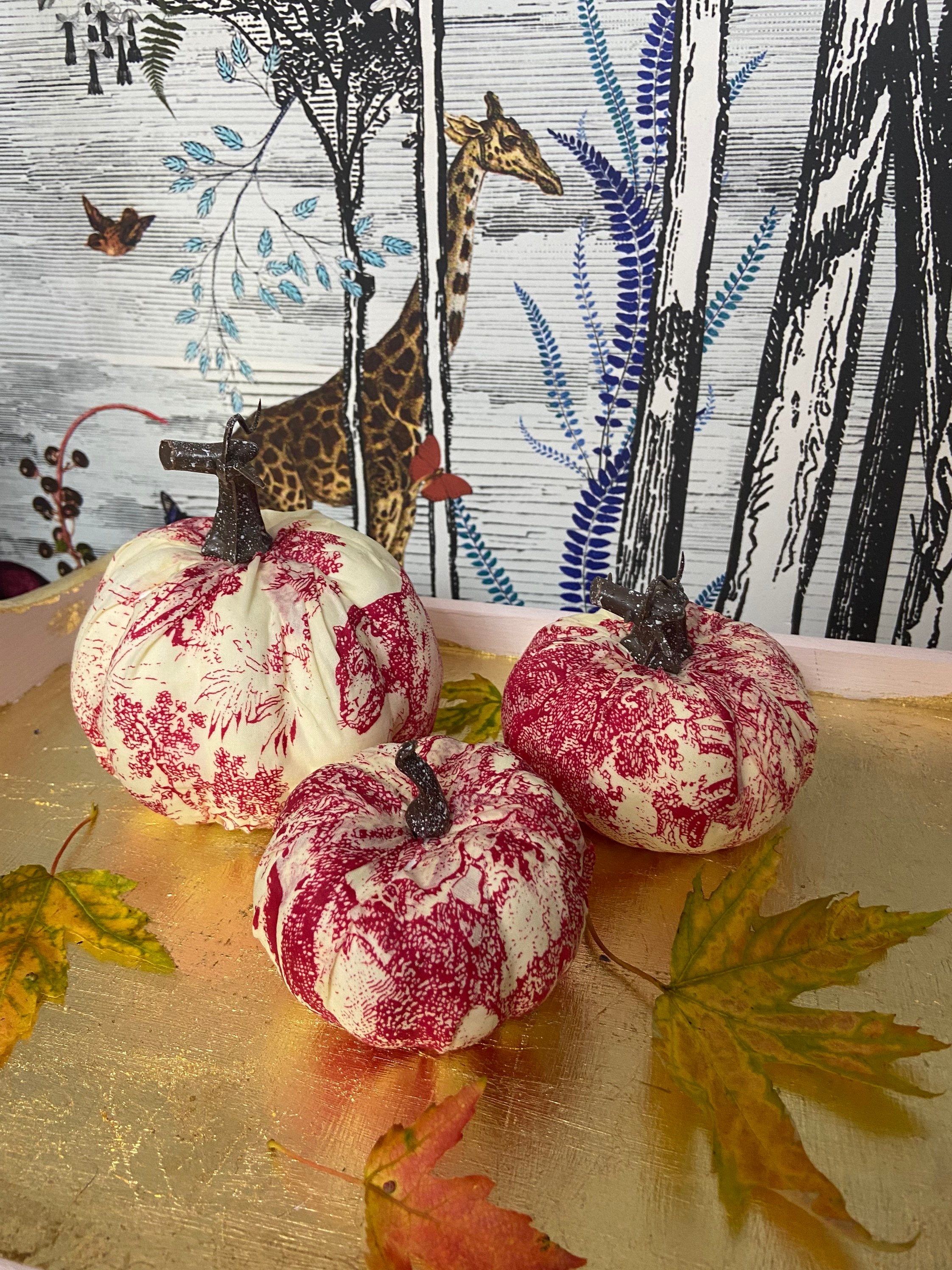 Toile red pumpkins toile de jouy designer print jungle | Etsy