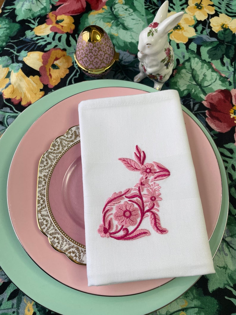 Pink Easter Bunny Rabbit Napkin Embroidered Personalised - Etsy