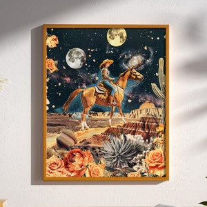 Space Cowgirl Cowboy Sci-fi Vintage Western Collage Cosmic Trails Retro ...