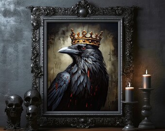 Portrait of a Raven With Crown, King, Vintage Poster, Art, Poster ...