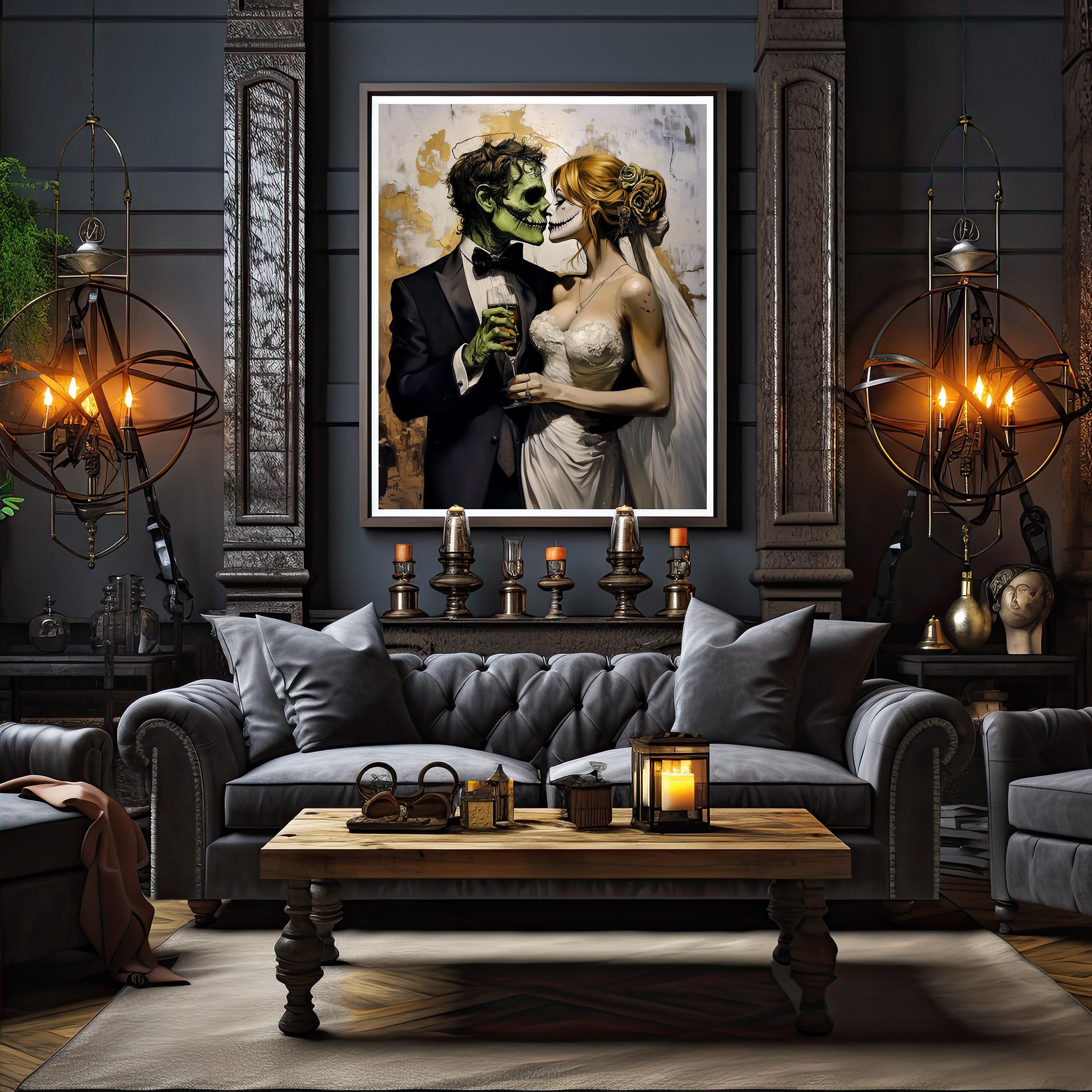 Zombie Wedding Woman and Zombie Romance Love Gothic Dark Fantasy Wall ...