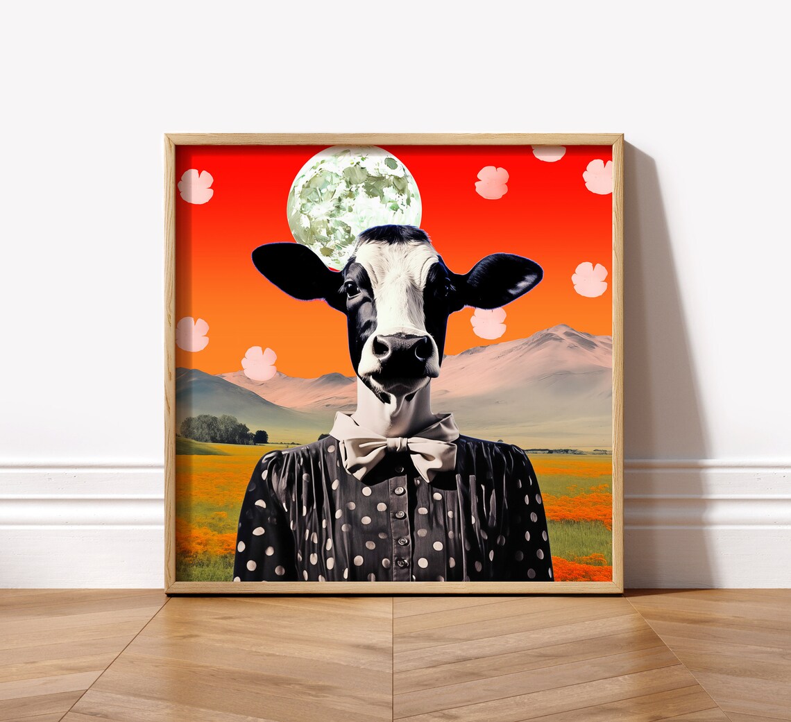 Cow Pop Art Funny Cow Print Surreal Collage Farm Decor Cow Poster Kids ...