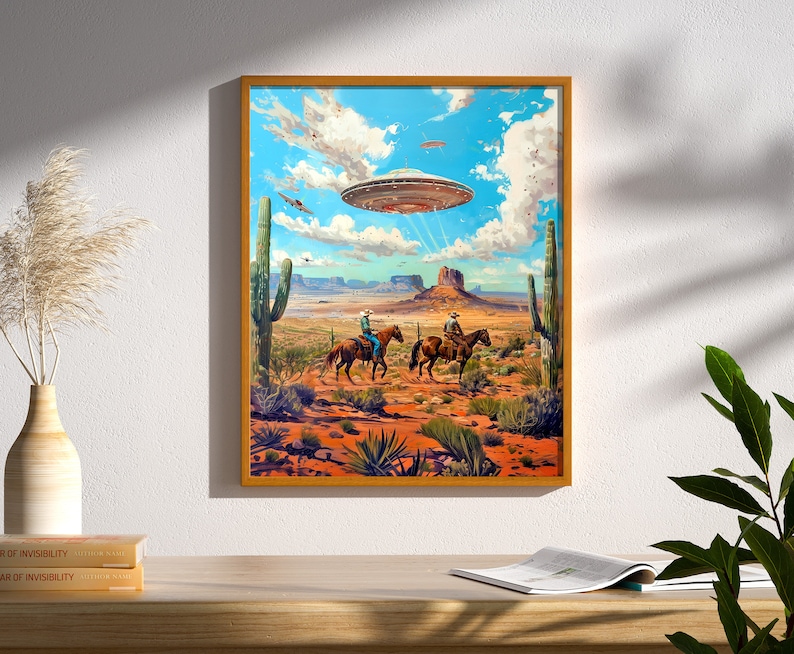 Aliens and Cowboys Retro Western Sci-fi UFO Wall Art Decor Print Poster ...
