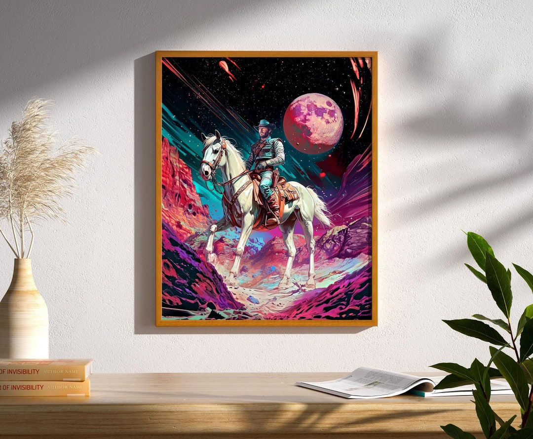 Space Cowboy Sci-fi Retro Mid-century Modern Western UFO Wall Art Decor ...