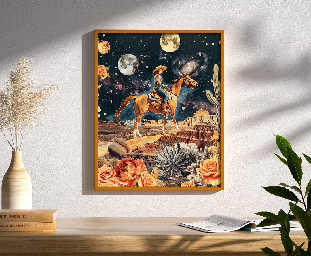 Space Cowgirl Cowboy Sci-fi Vintage Western Collage Cosmic Trails Retro ...
