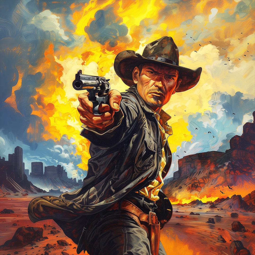Cowboy, Set of 5, Wild West Gunslinger Western Pulp Art Print Poster ...
