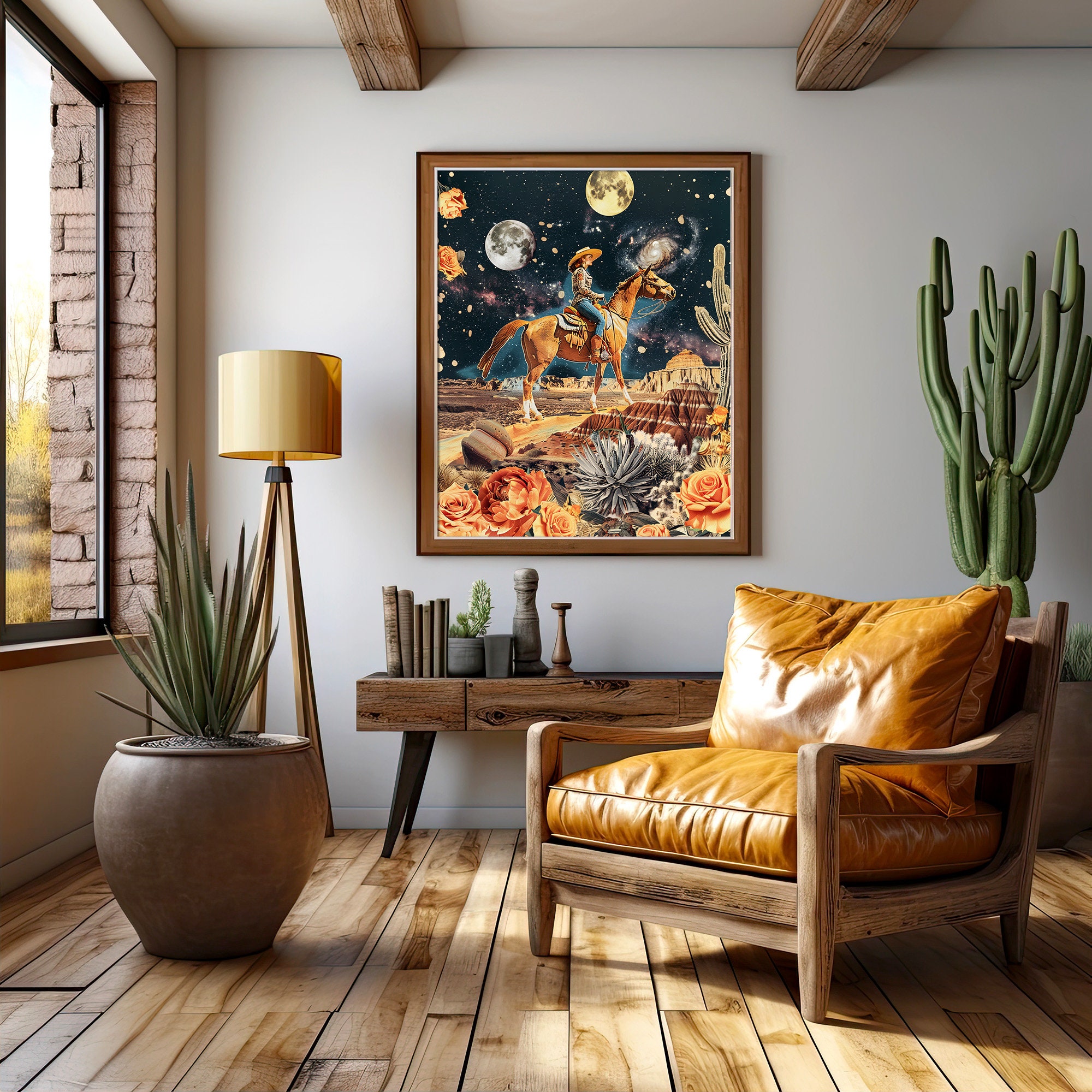 Space Cowgirl Cowboy Sci-fi Vintage Western Collage Cosmic Trails Retro ...
