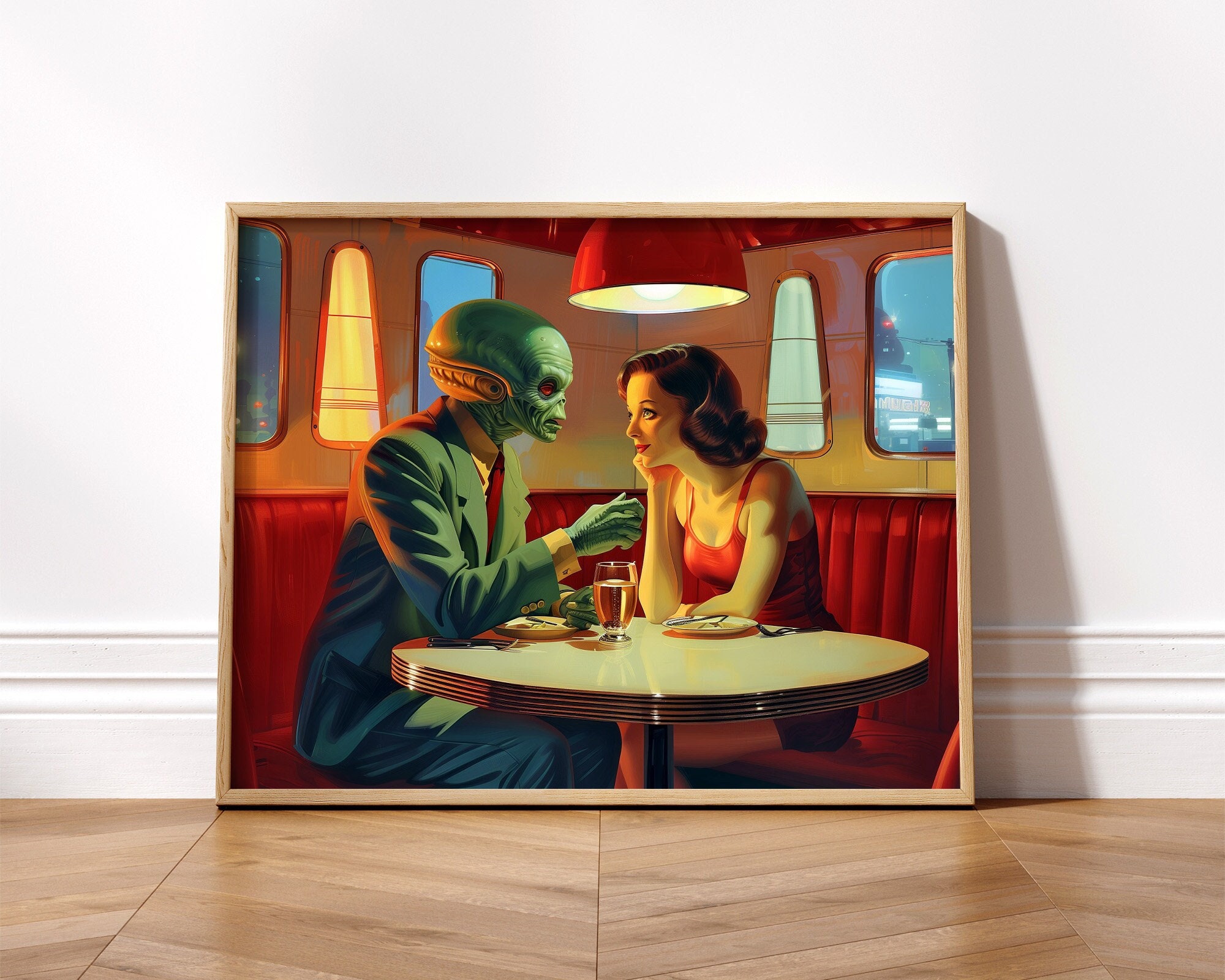 Alien Art Retro Vintage Sci Fi Art Decor Print Poster Aliens in Diners ...