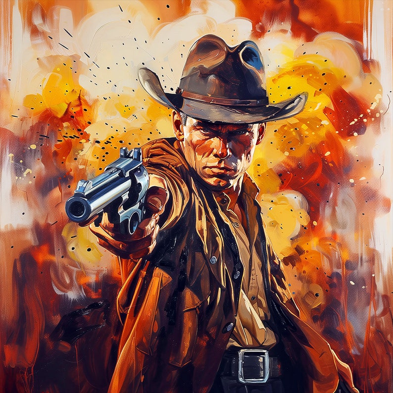 Cowboy, Set of 5, Wild West Gunslinger Western Pulp Art Print Poster ...