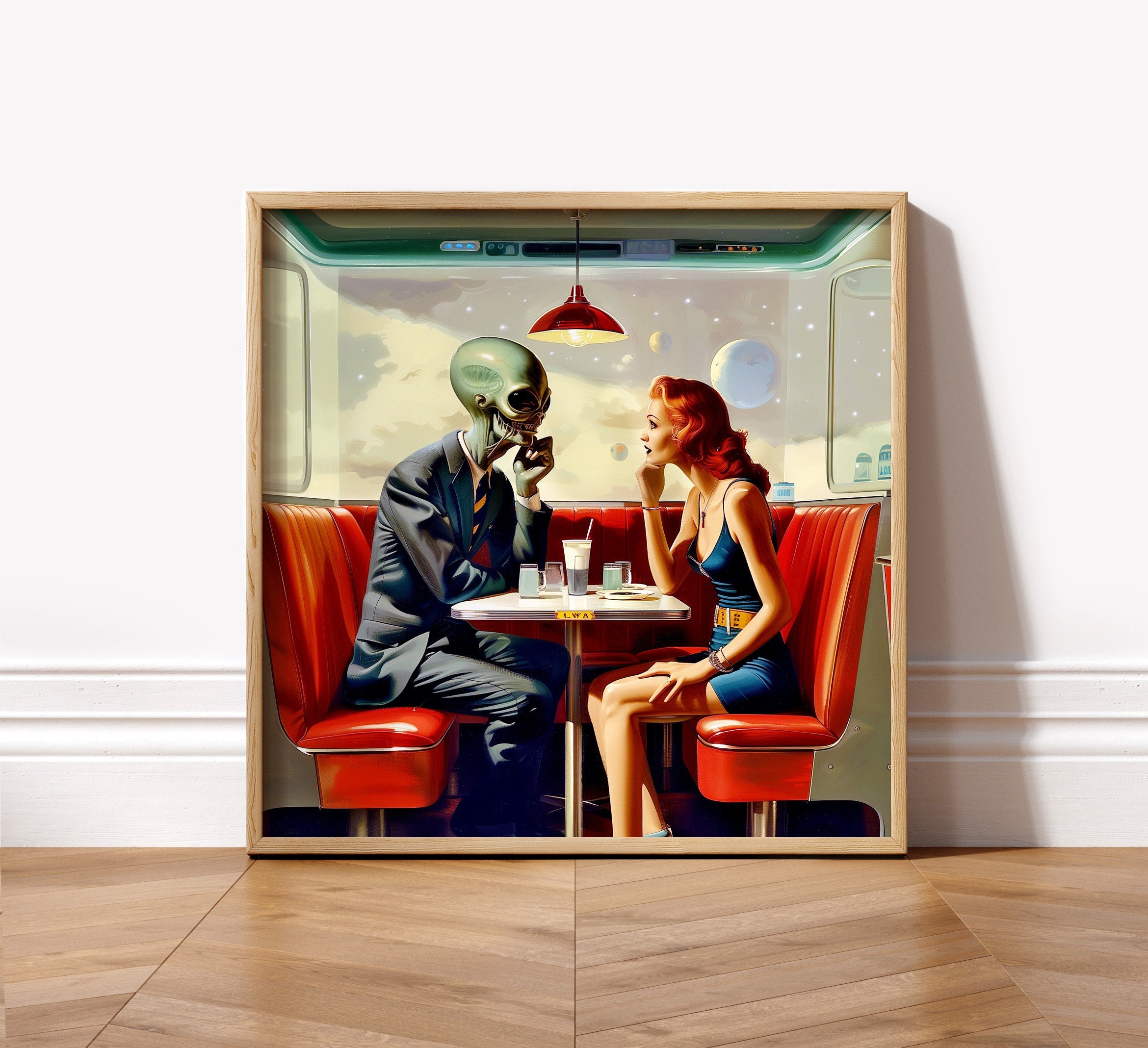 Vintage 1950's Inspired Alien Art Retro Futuristic UFO Wall Art Atomic ...