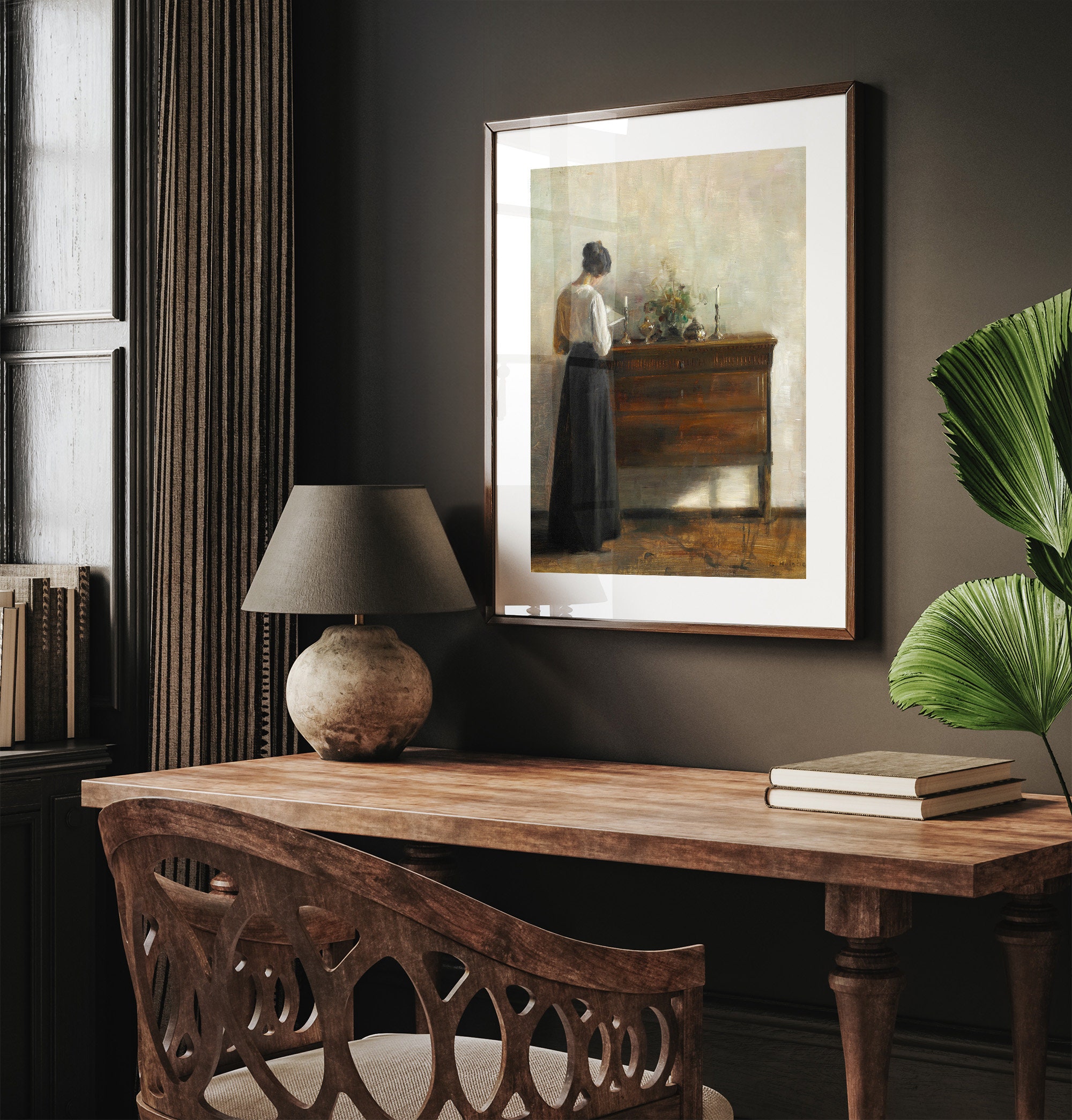 Woman Reading at a Chest of Drawers by Carl Holsoe Antique - Etsy