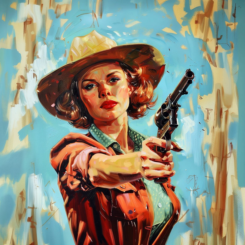 Cowboy, Set of 5, Wild West Gunslinger Western Pulp Art Print Poster ...