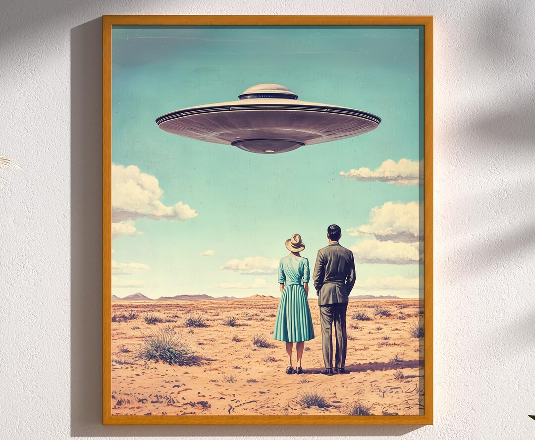 Desert Encounter, UFO Flying Saucer Desert Landscape Alien Retro Sci-fi ...
