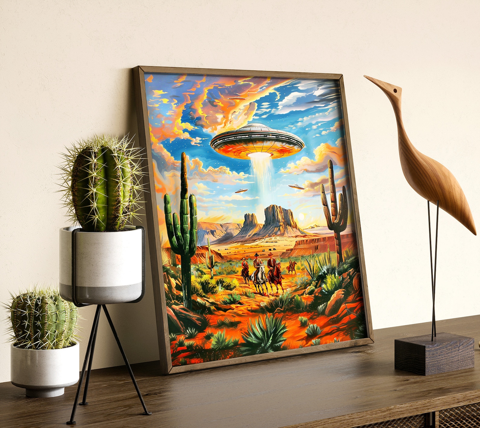 Aliens and Cowboys Retro Western Sci-fi UFO Wall Art Decor Print Poster ...