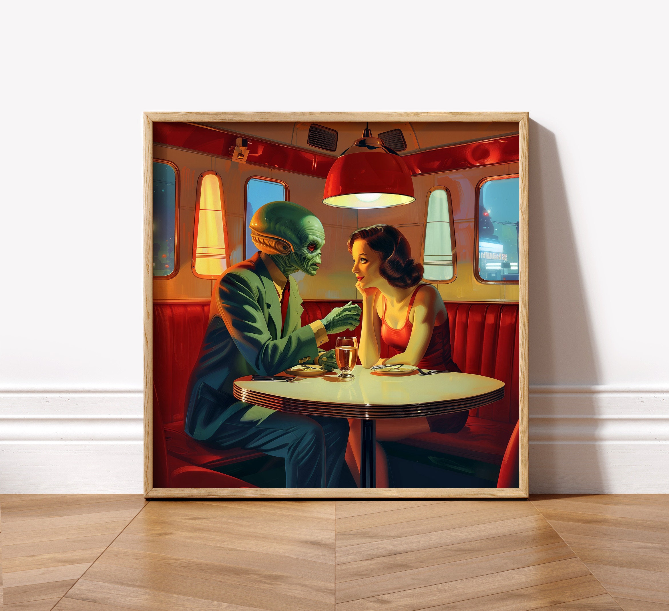 Alien Art Retro Vintage Sci Fi Art Decor Print Poster Aliens in Diners ...