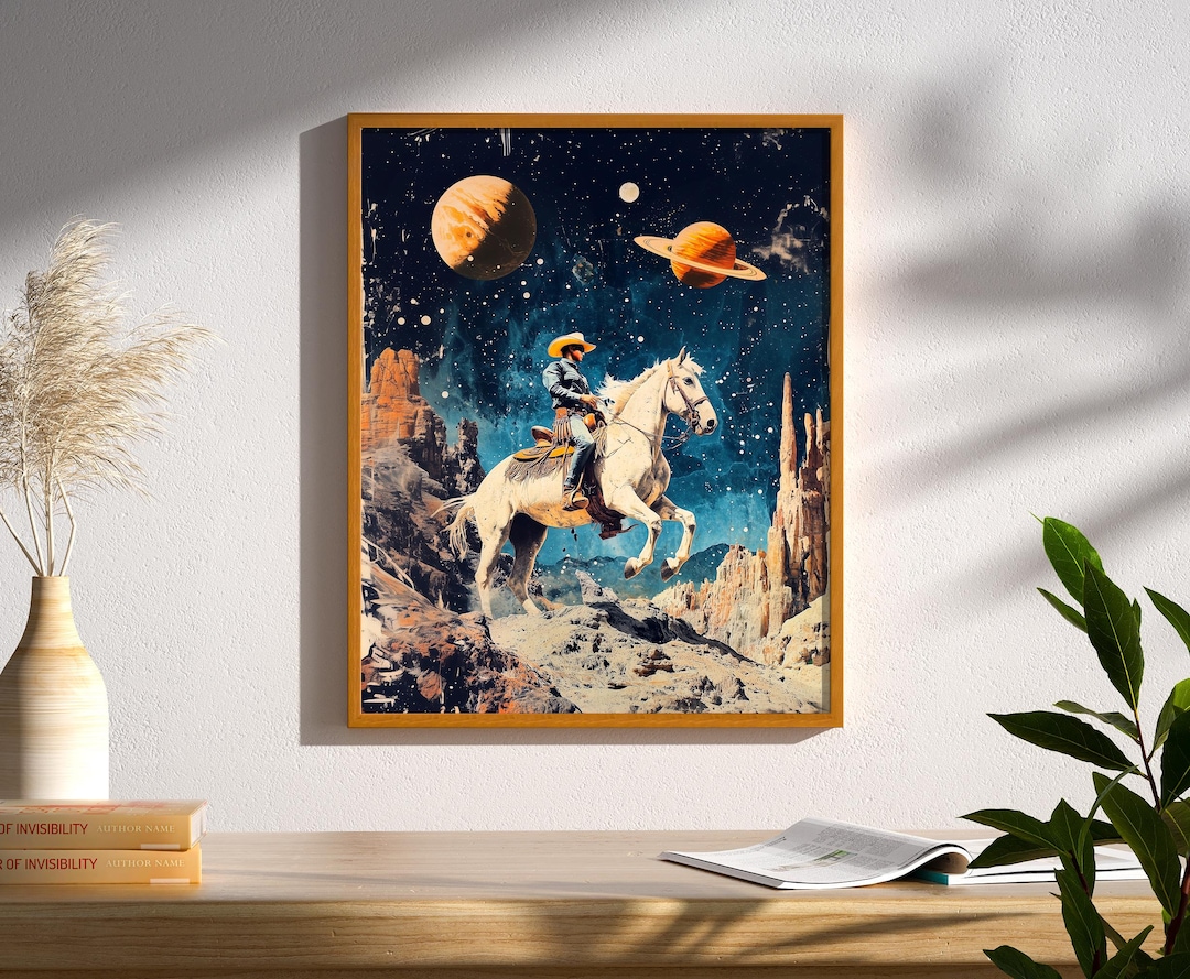 Space Cowboy Western Collage Pop Art Boho Poster Print Retro Cowboy ...