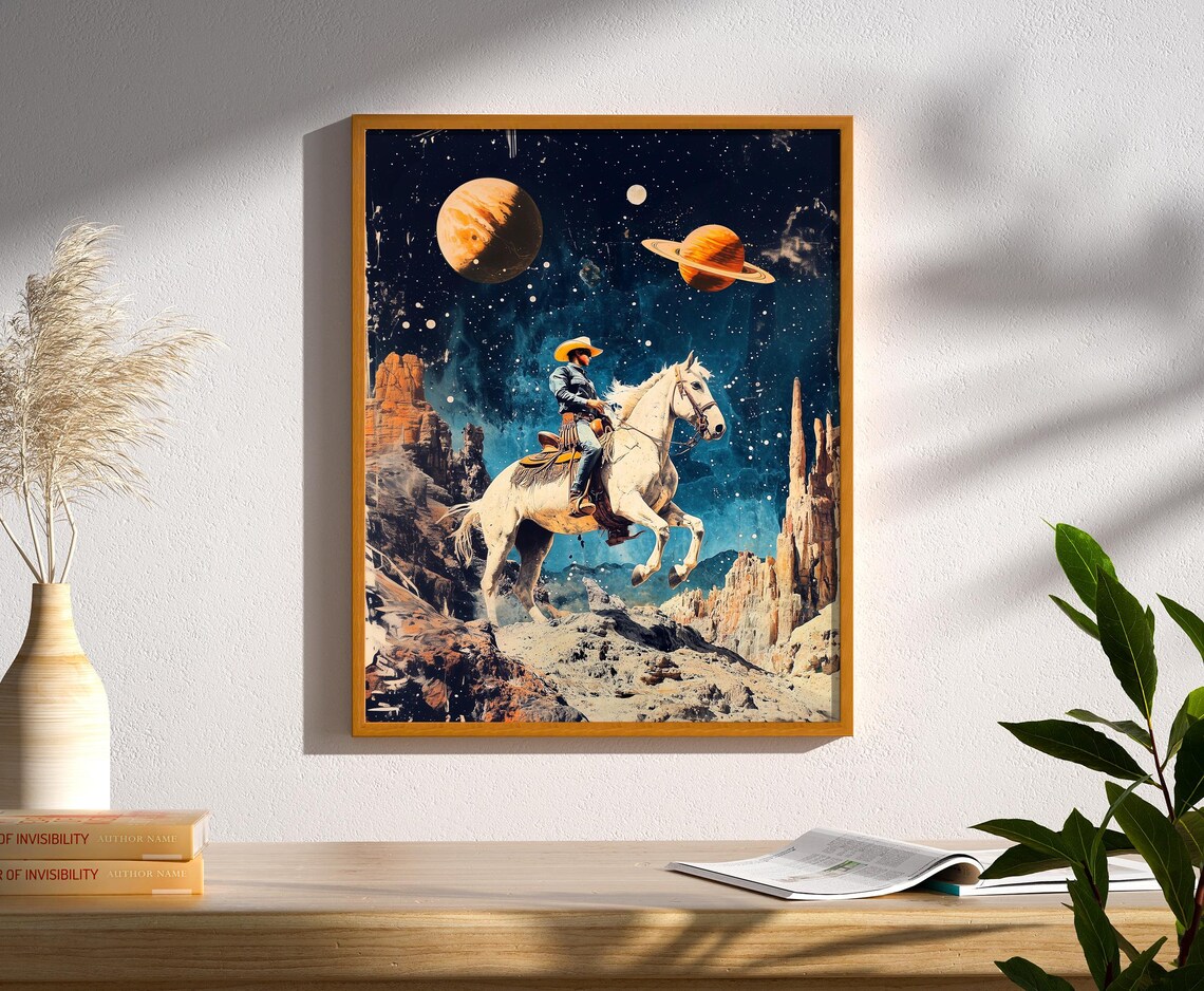 Space Cowboy Western Collage Pop Art Boho Poster Print Retro Cowboy ...