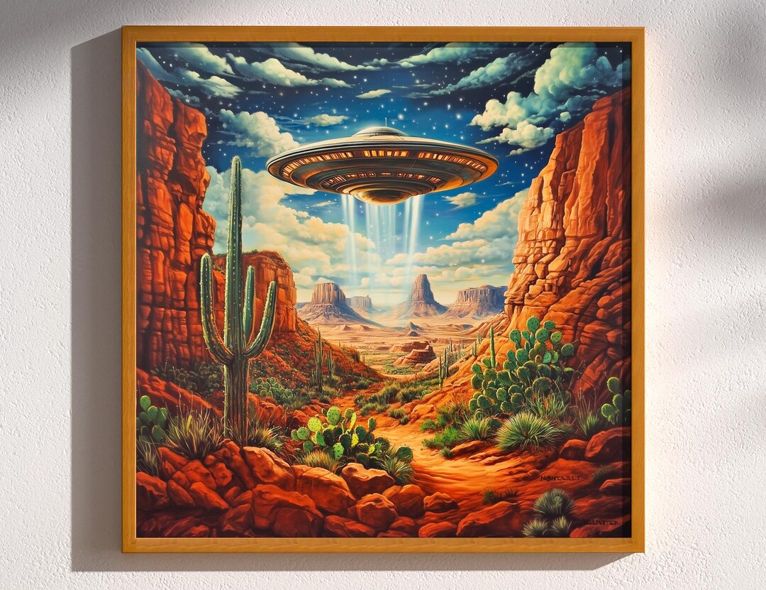 Canyon Contact, UFO Flying Saucer Desert Landscape Alien Retro Western ...