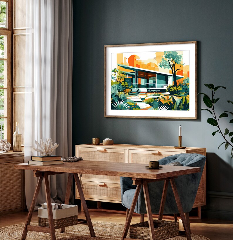 Mid Century Modern House Los Angeles Architecture Art Print Poster Mid ...