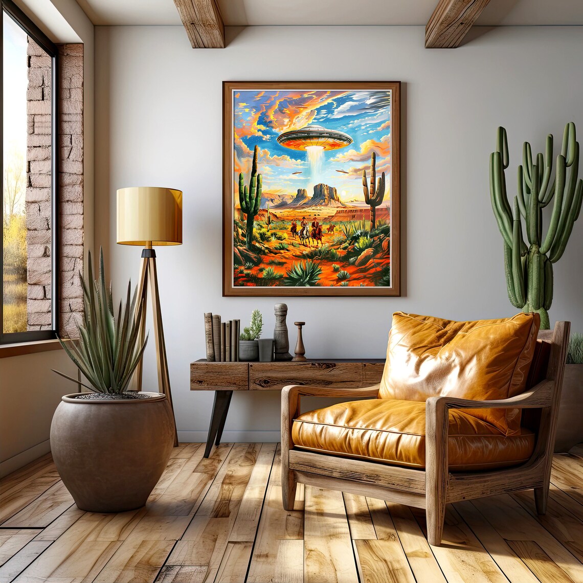 Aliens and Cowboys Retro Western Sci-fi UFO Wall Art Decor Print Poster ...