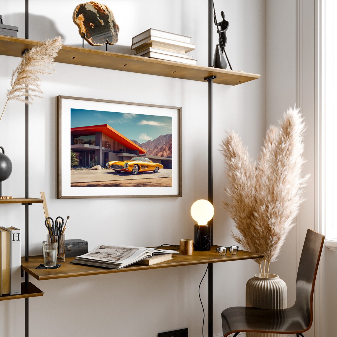 Retro-futuristic Mid Century Modern Home Sci-fi Fifties Car Palm ...