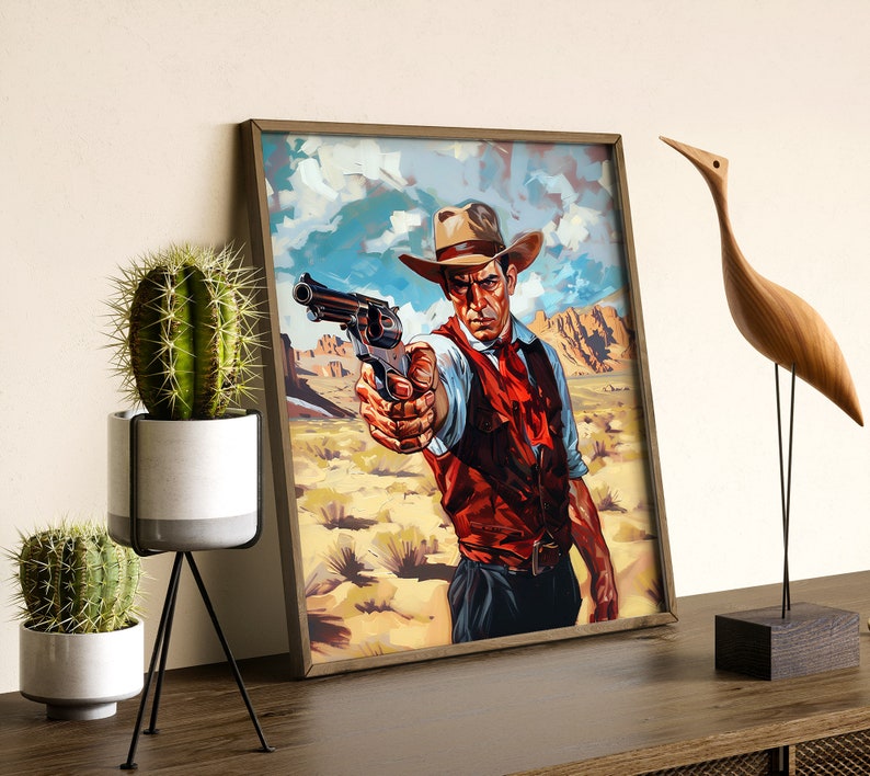 Cowboy, Set of 5, Wild West Gunslinger Western Pulp Art Print Poster ...