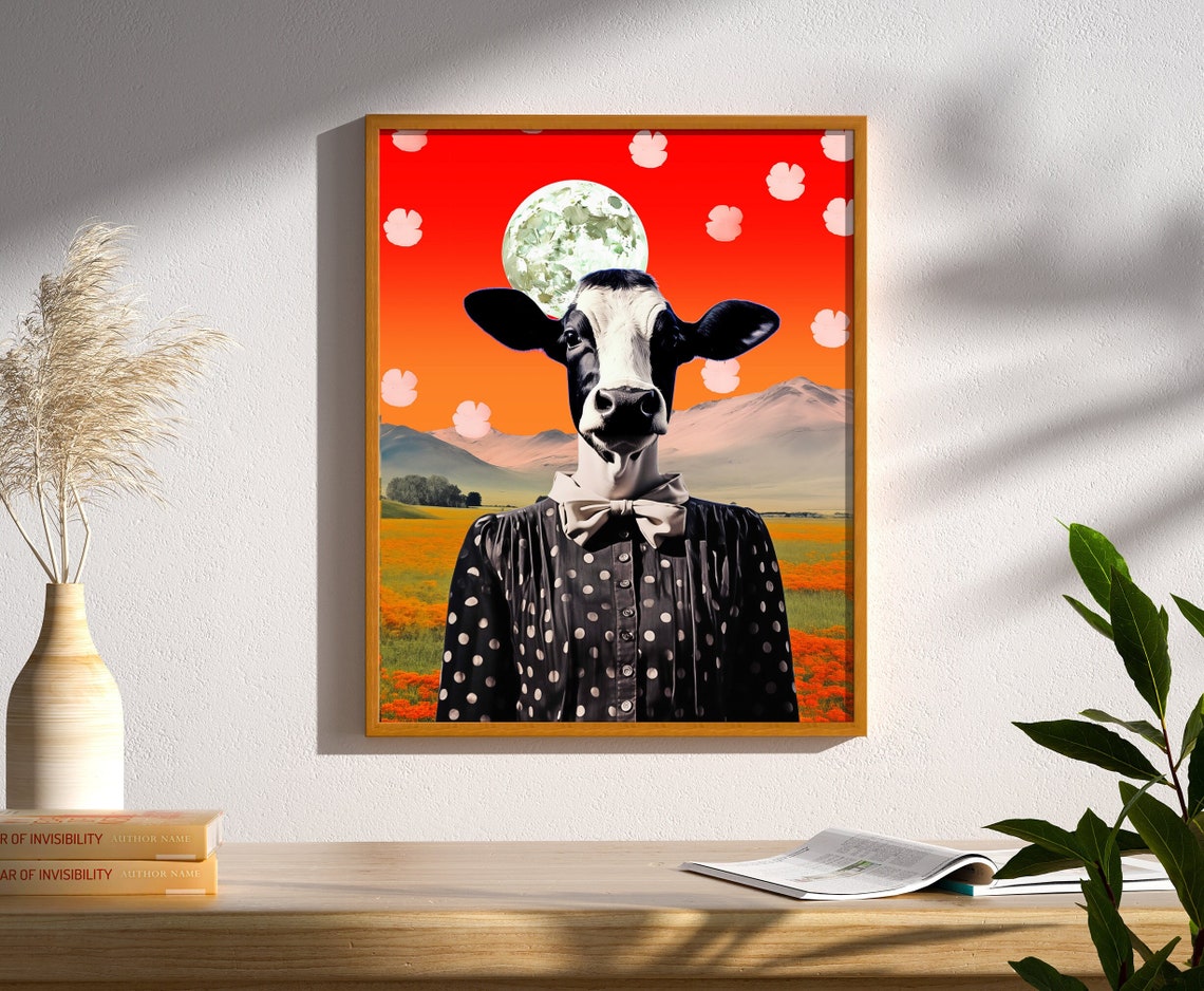 Cow Pop Art Funny Cow Print Surreal Collage Farm Decor Cow Poster Kids ...