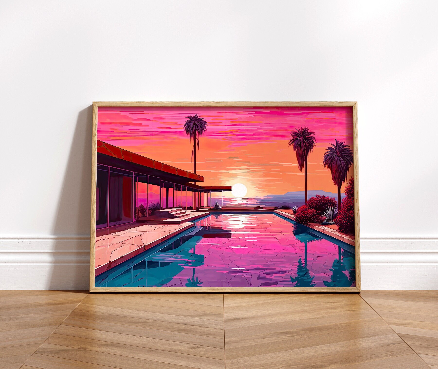 Mid Century Modern Architecture Swimming Pool Print Wall Art Painting ...