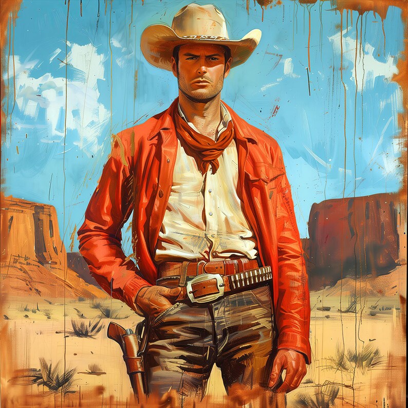 Cowboy, Set of 5, Wild West Gunslinger Western Pulp Art Print Poster ...