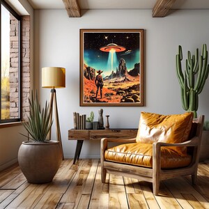 Aliens and Cowboys Retro Western Sci-fi UFO Wall Art Decor Print Poster ...