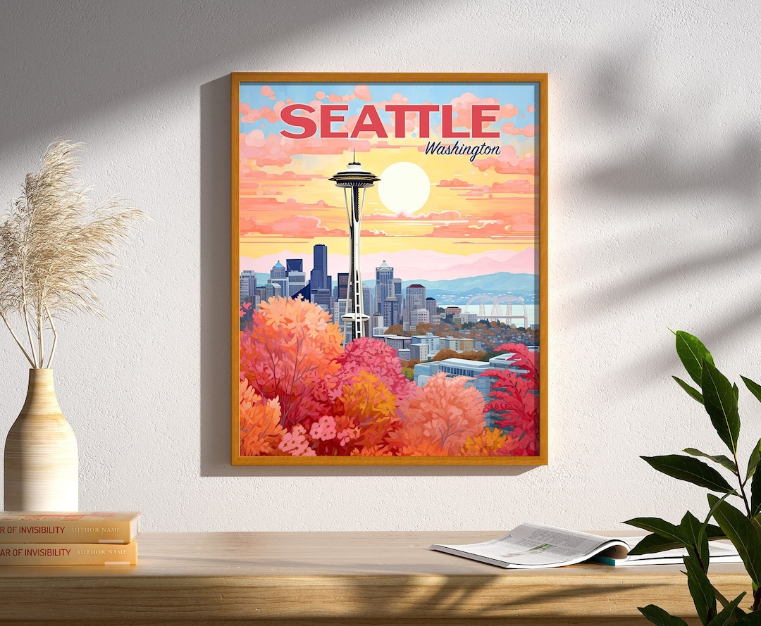 Seattle Space Needle Skyline Retro Travel Poster Washington Wall Art ...